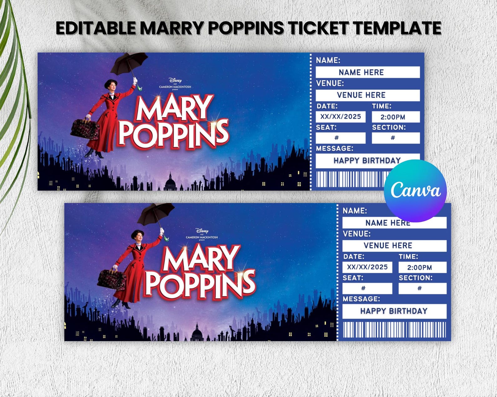 Editable Mary Poppins Ticket Template: Surprise Gift Reveal (canva ...