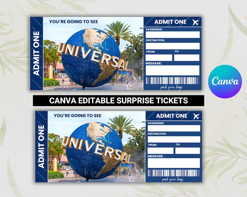 Editable Universal Studios Trip Ticket - Surprise Gift Boarding Pass ...