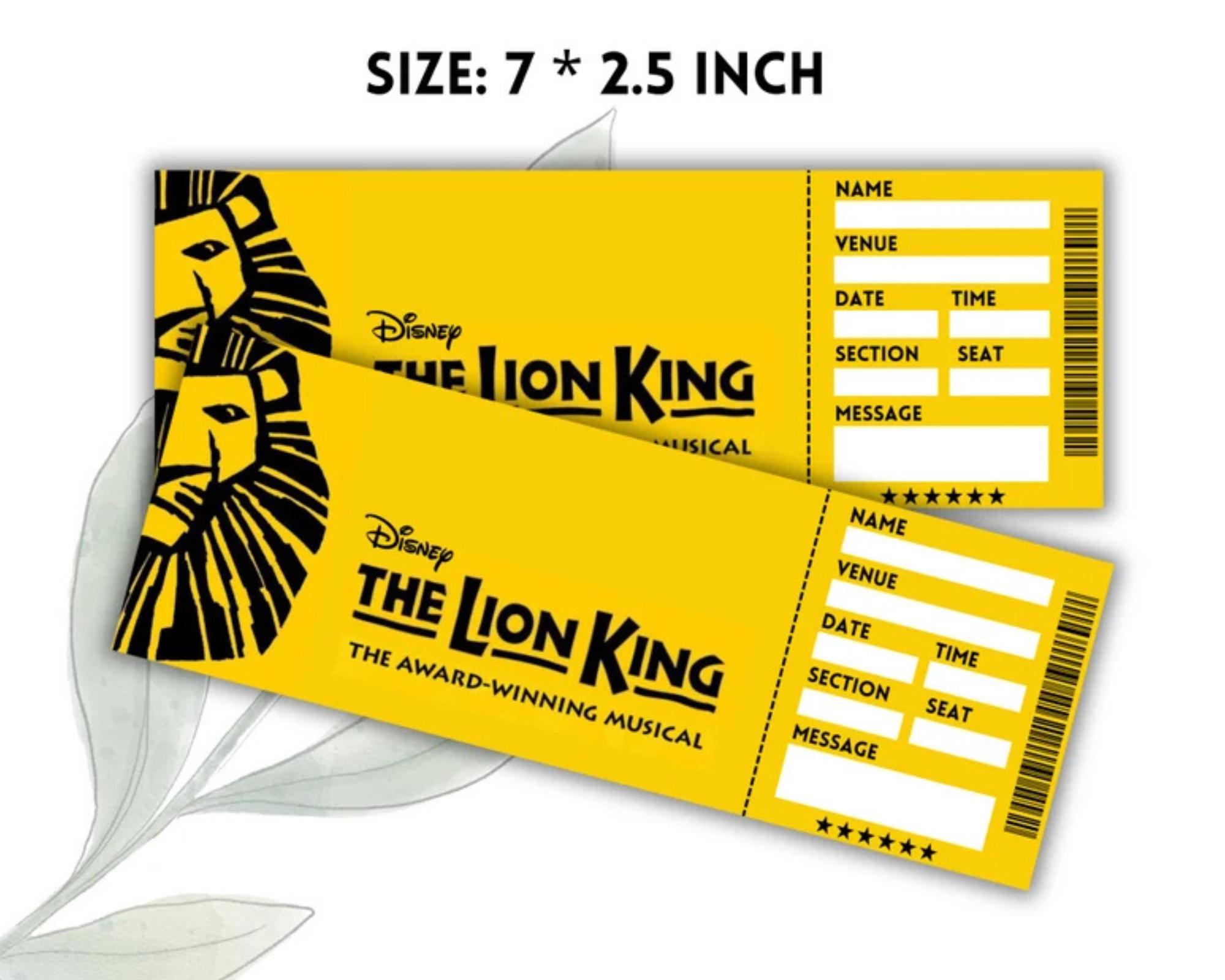 Editable the Lion King Broadway Surprise Ticket Template, Musical ...