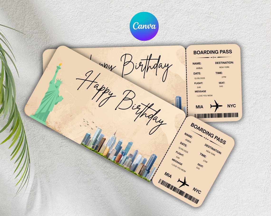 Editable New York Boarding Pass Ticket, New York Surprise Trip Ticket ...