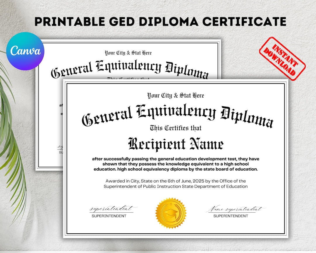 Editable GED Diploma Template: Customizable Replica (canva, Instant ...