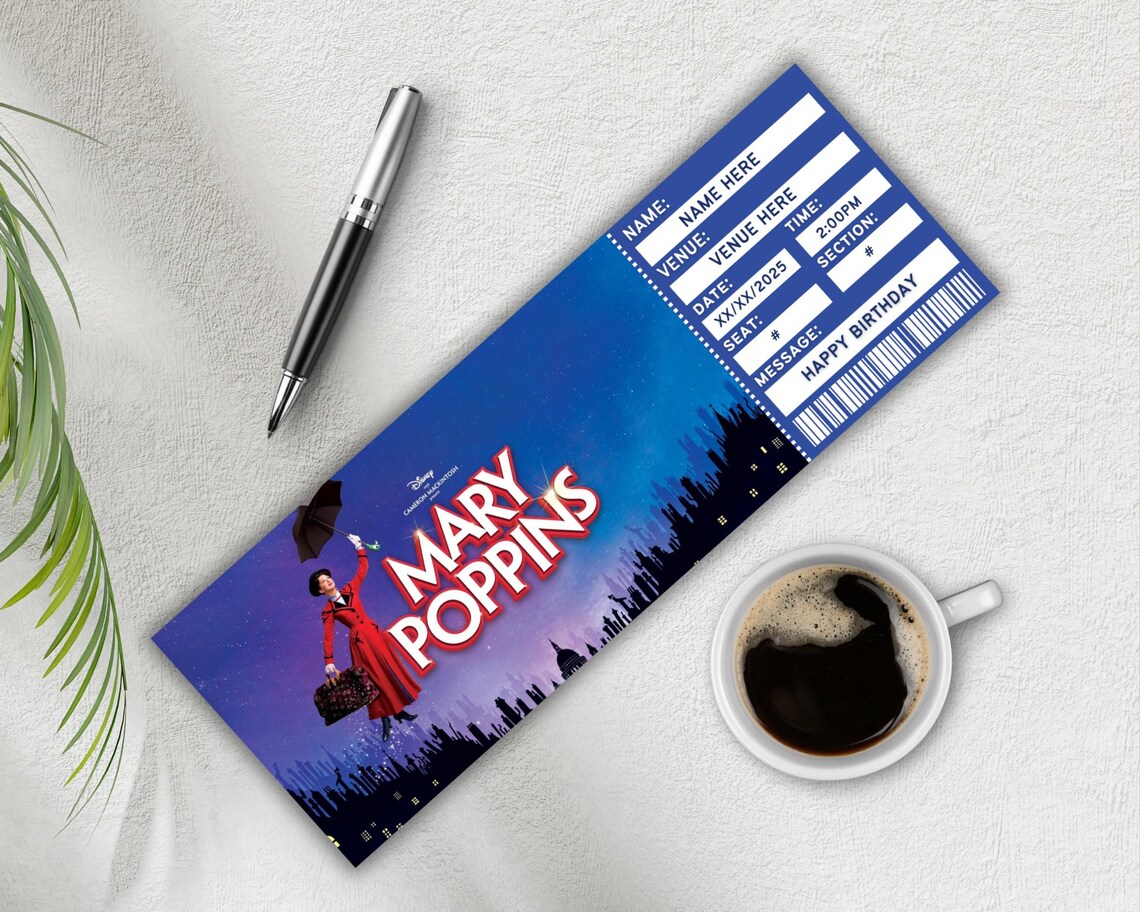 Editable Mary Poppins Ticket Template: Surprise Gift Reveal (canva ...