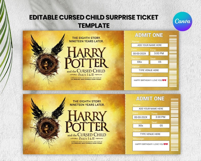 Editable Cursed Child Surprise Ticket Template,magical Theatre Gift ...