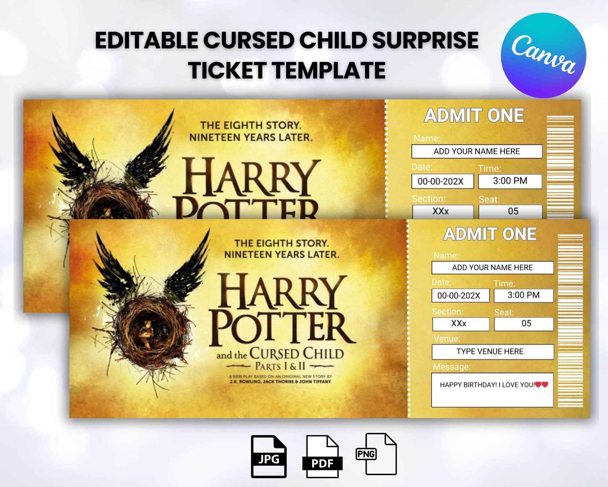 Editable Cursed Child Surprise Ticket Template,magical Theatre Gift ...