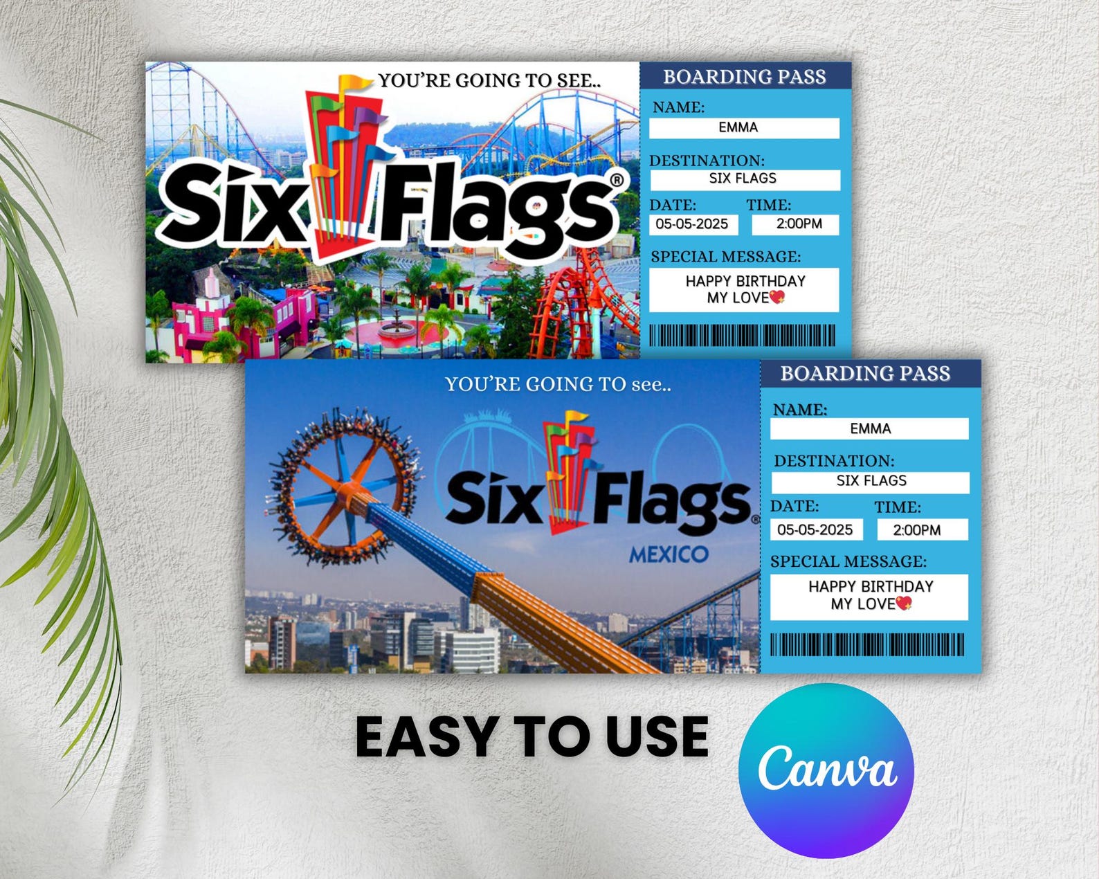 Editable Six Flags Gift Ticket, Birthday Surprise Ticket, Boarding Pass ...