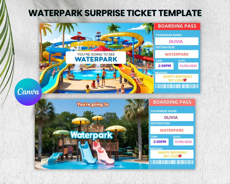 Editable Waterpark Surprise Trip Ticket Template, You’re Going to ...