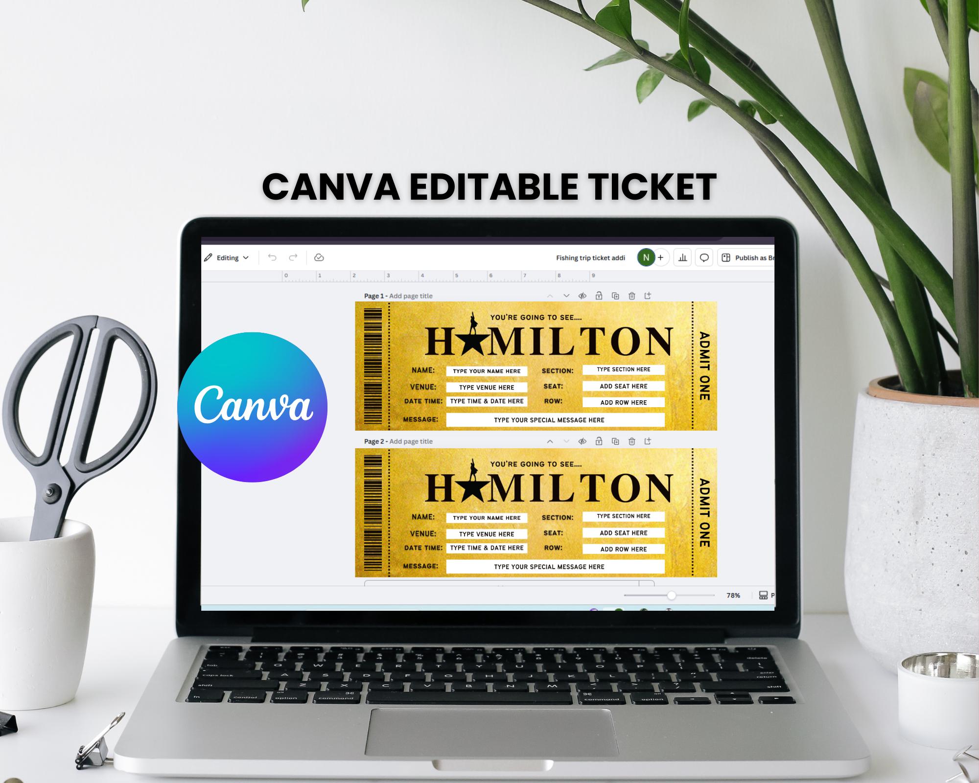 Editable Hamilton Broadway Ticket Template: Surprise Gift (instant ...
