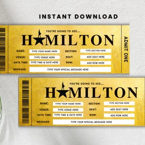 Editable Hamilton Broadway Ticket Template: Surprise Gift (instant ...