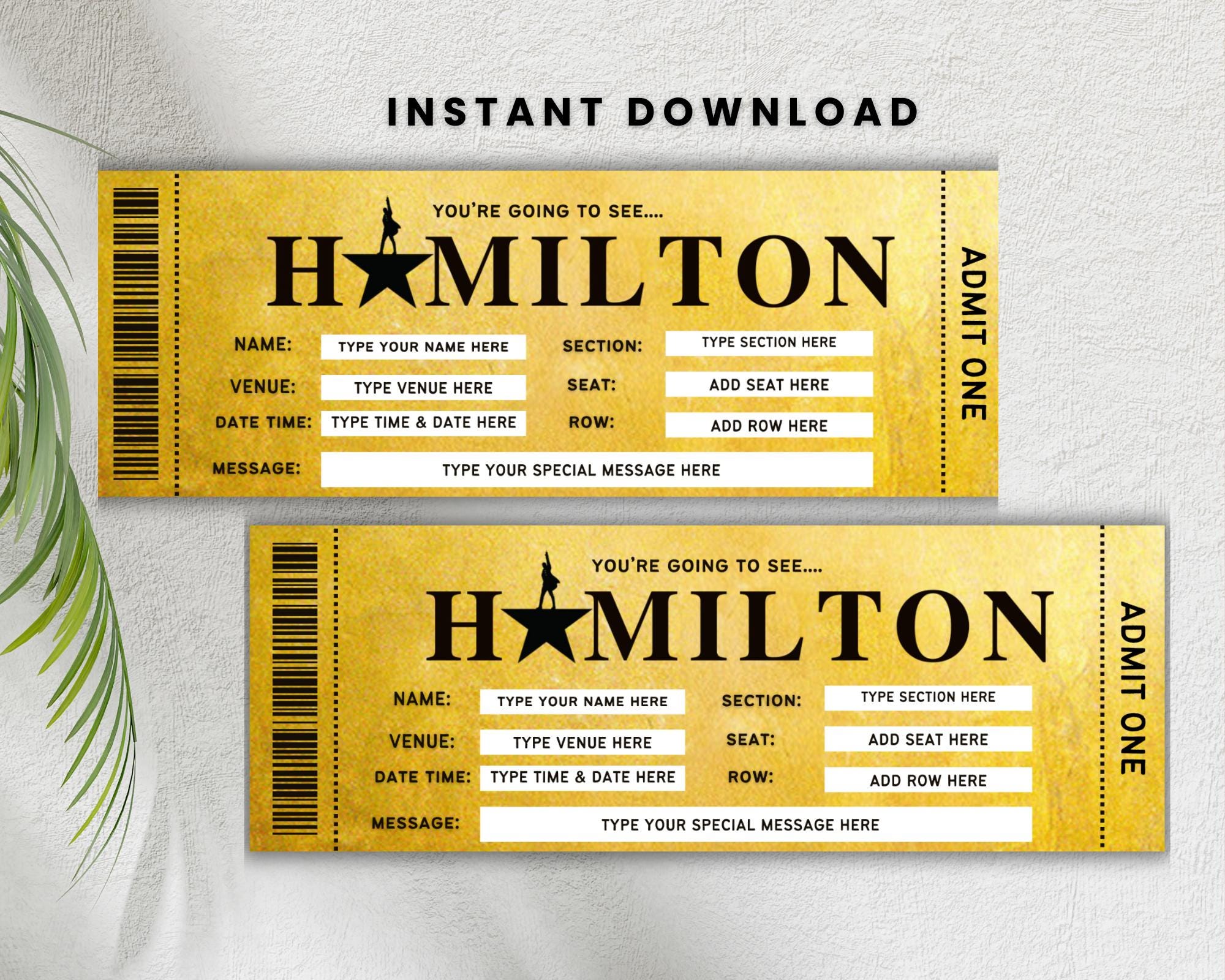 Editable Hamilton Broadway Ticket Template: Surprise Gift (instant ...