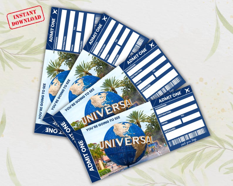 Editable Surprise Universal Trip Ticket, Universal Gift Ticket ...