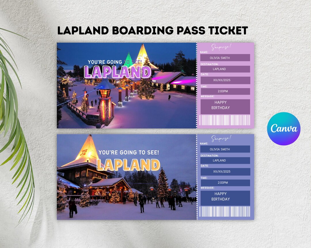 Editable Lapland Boarding Pass Trip Ticket, Printable Vacation Ticket ...