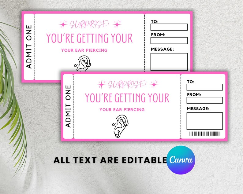 Editable Ear Piercing Ticket Template, Ear Piercing Coupon, Ears ...