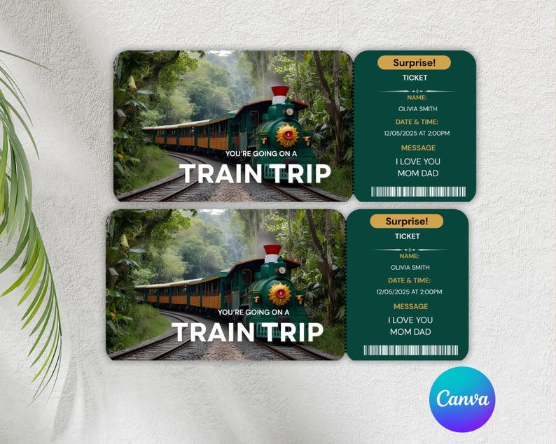 Editable Train Ride Gift Ticket Template, Train Ticket, Boarding Pass ...
