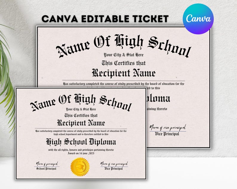 Editable High School Diploma Template: Replica Gift (digital Download ...