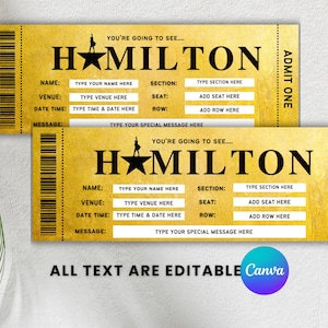 Editable Hamilton Broadway Ticket Template: Surprise Gift (instant ...