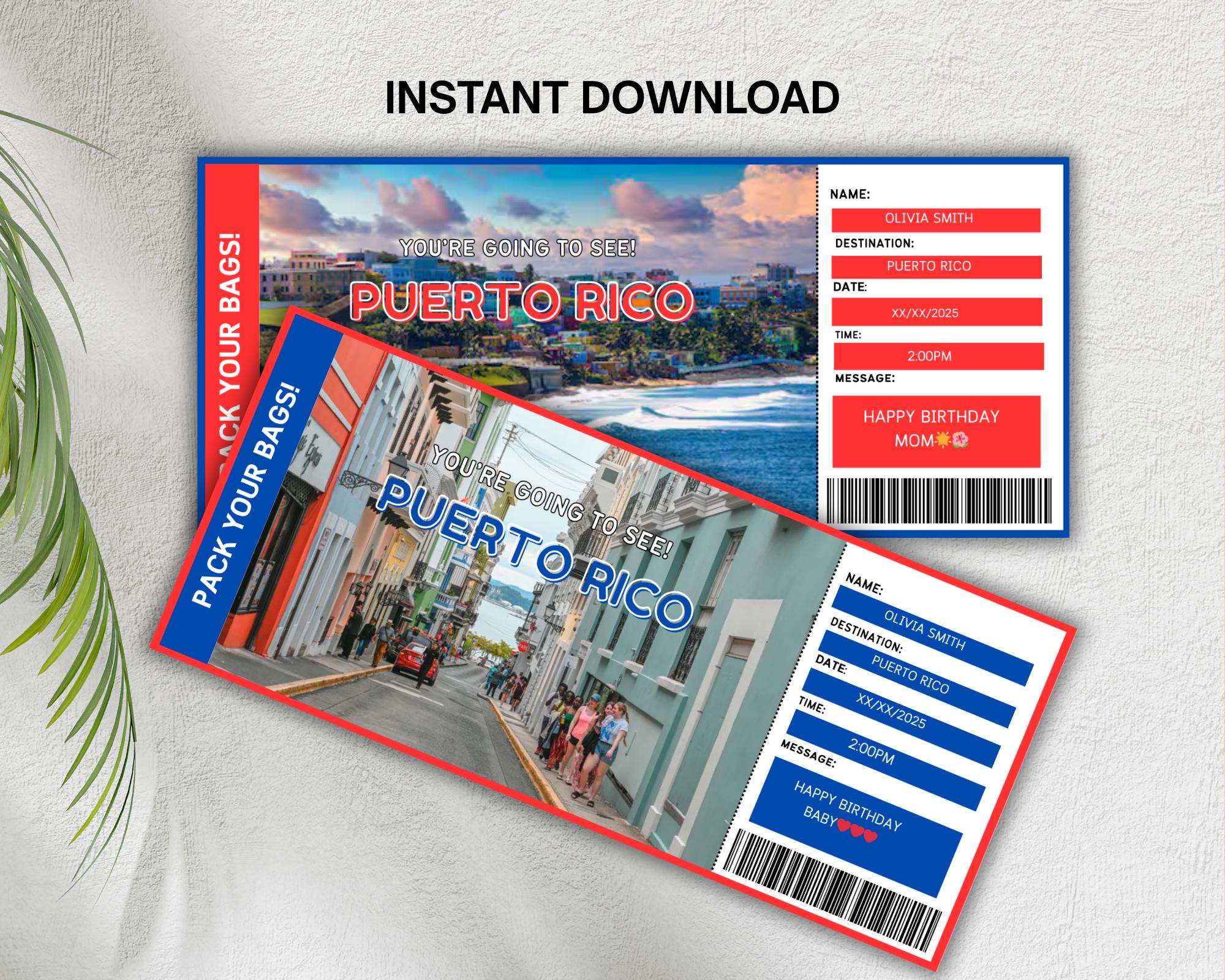 Editable Puerto Rico Trip Ticket Template: Surprise Boarding Pass ...