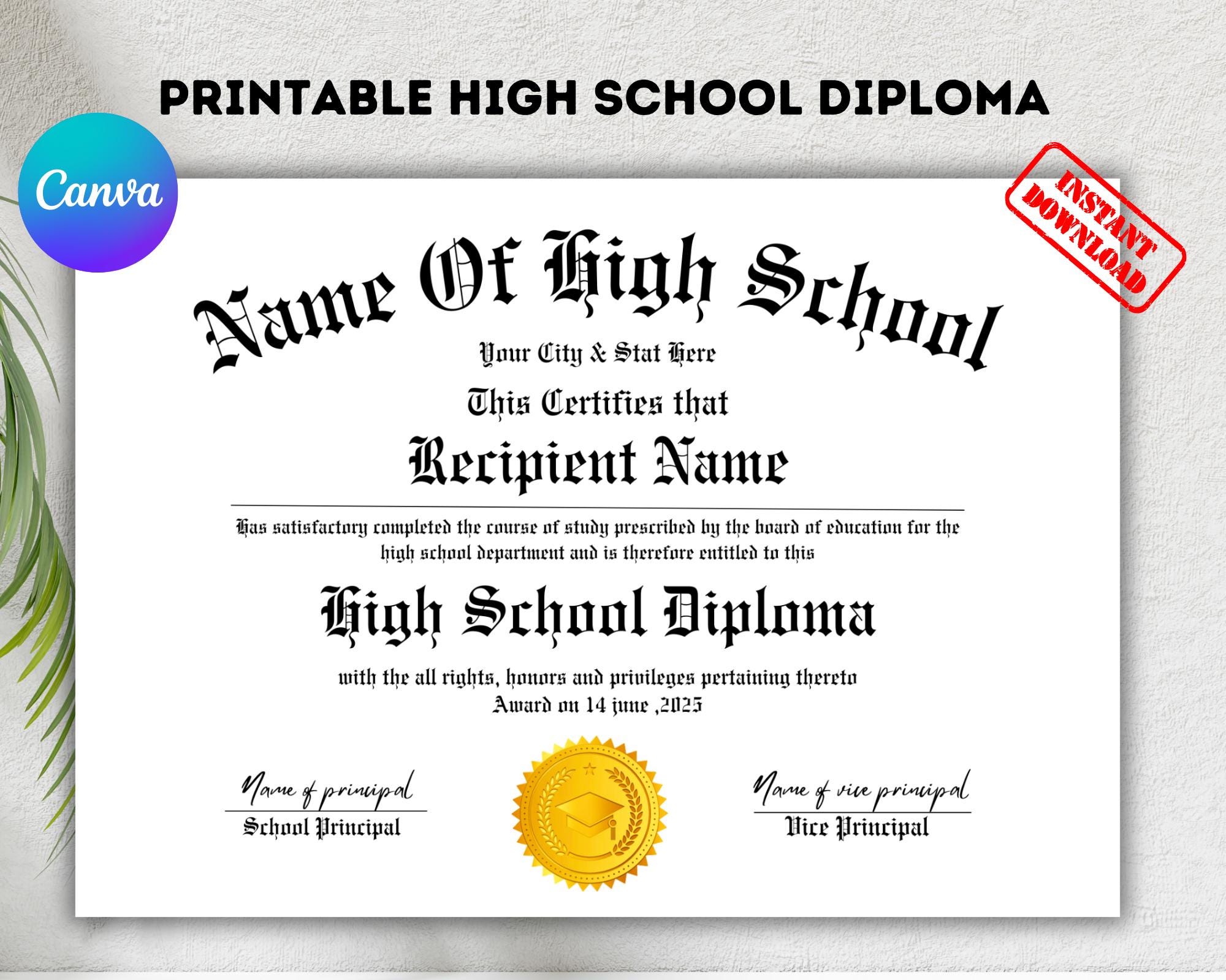Editable High School Diploma Template, Home School Diploma, High School ...