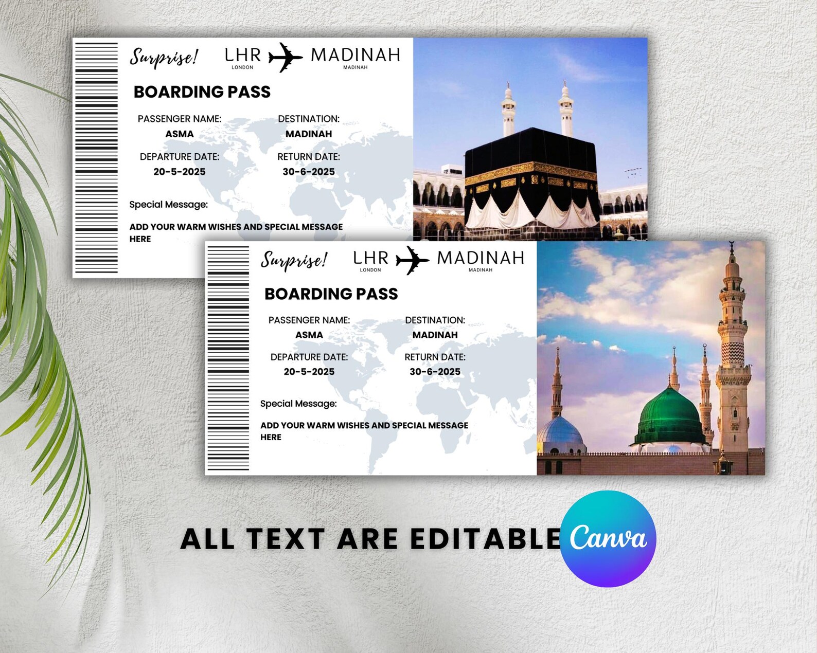 Editable Hajj Boarding Pass Ticket: Umrah Mubarak Gift (instant ...