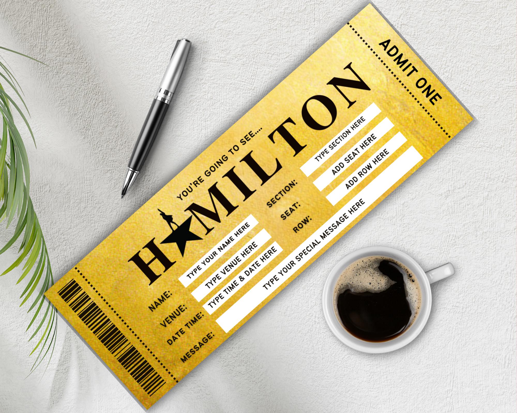 Editable Hamilton Broadway Ticket Template: Surprise Gift (instant ...