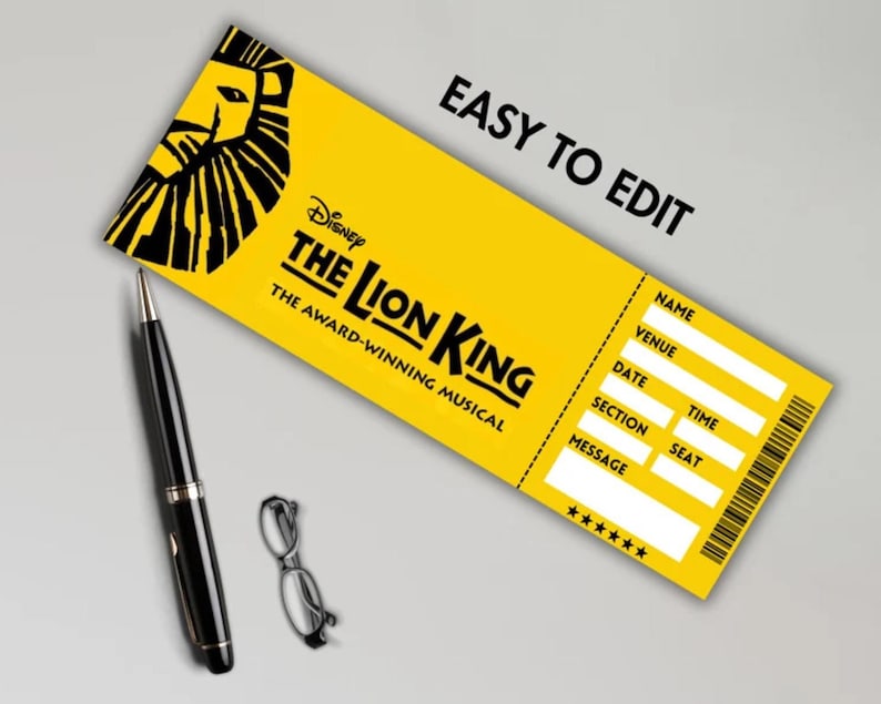 Editable the Lion King Broadway Surprise Ticket Template, Musical ...