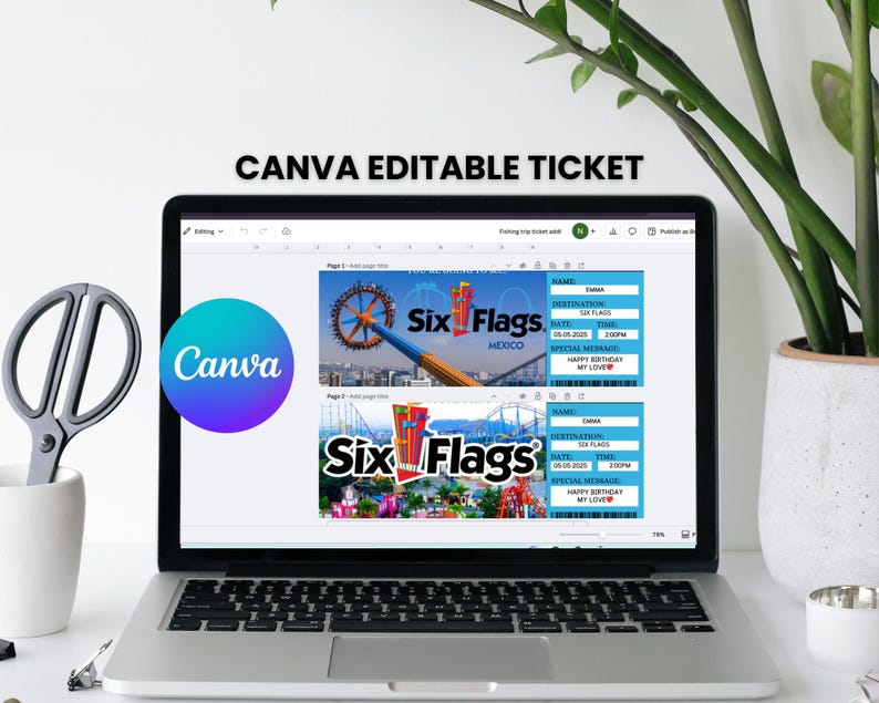 Editable Six Flags Gift Ticket, Birthday Surprise Ticket, Boarding Pass ...