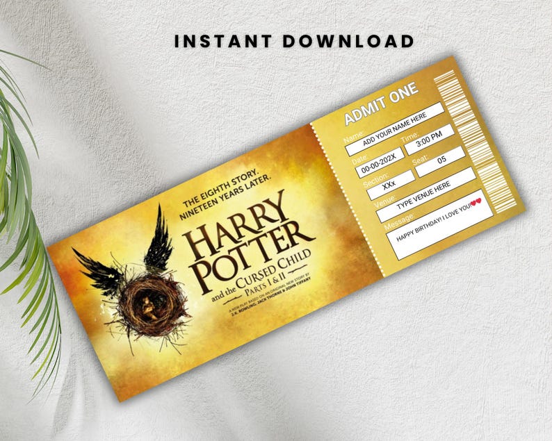 Editable Cursed Child Surprise Ticket Template,magical Theatre Gift ...