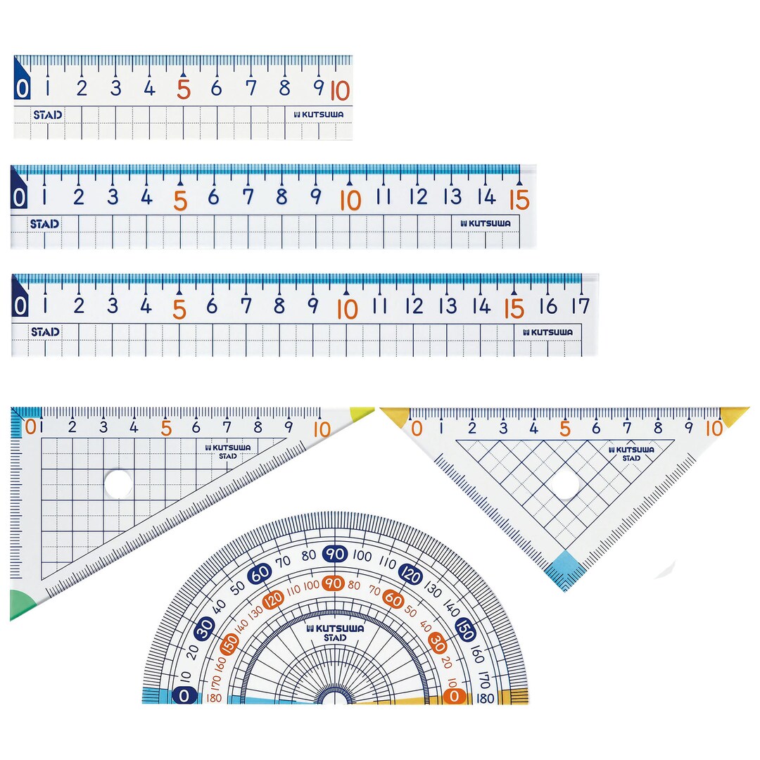 Kutsuwa STAD Arithmetic Rulers, Range of Choice to Choose - 10cm, 15cm, 17cm Rulers, Protractor ...
