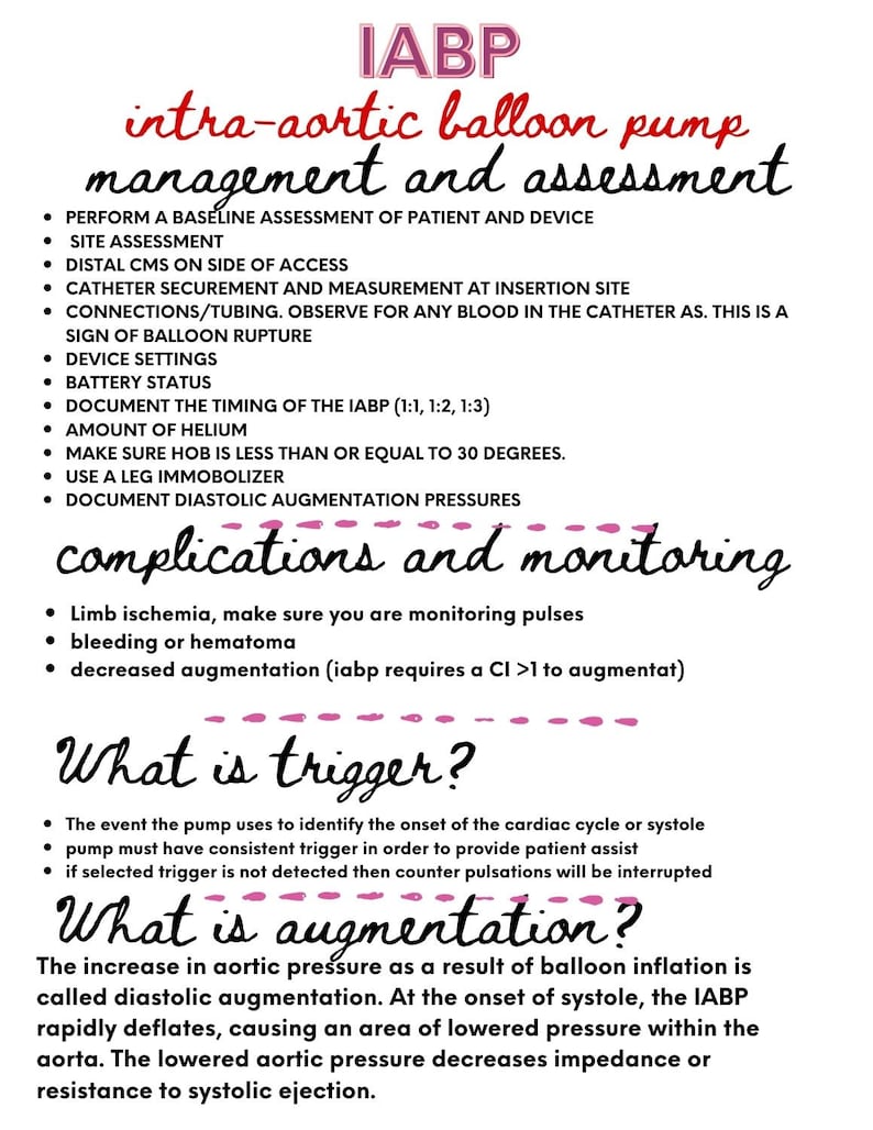 IABP Cheat Sheet, RN Nursing Notes, Balloon Pump Notes, ICU Notes ...
