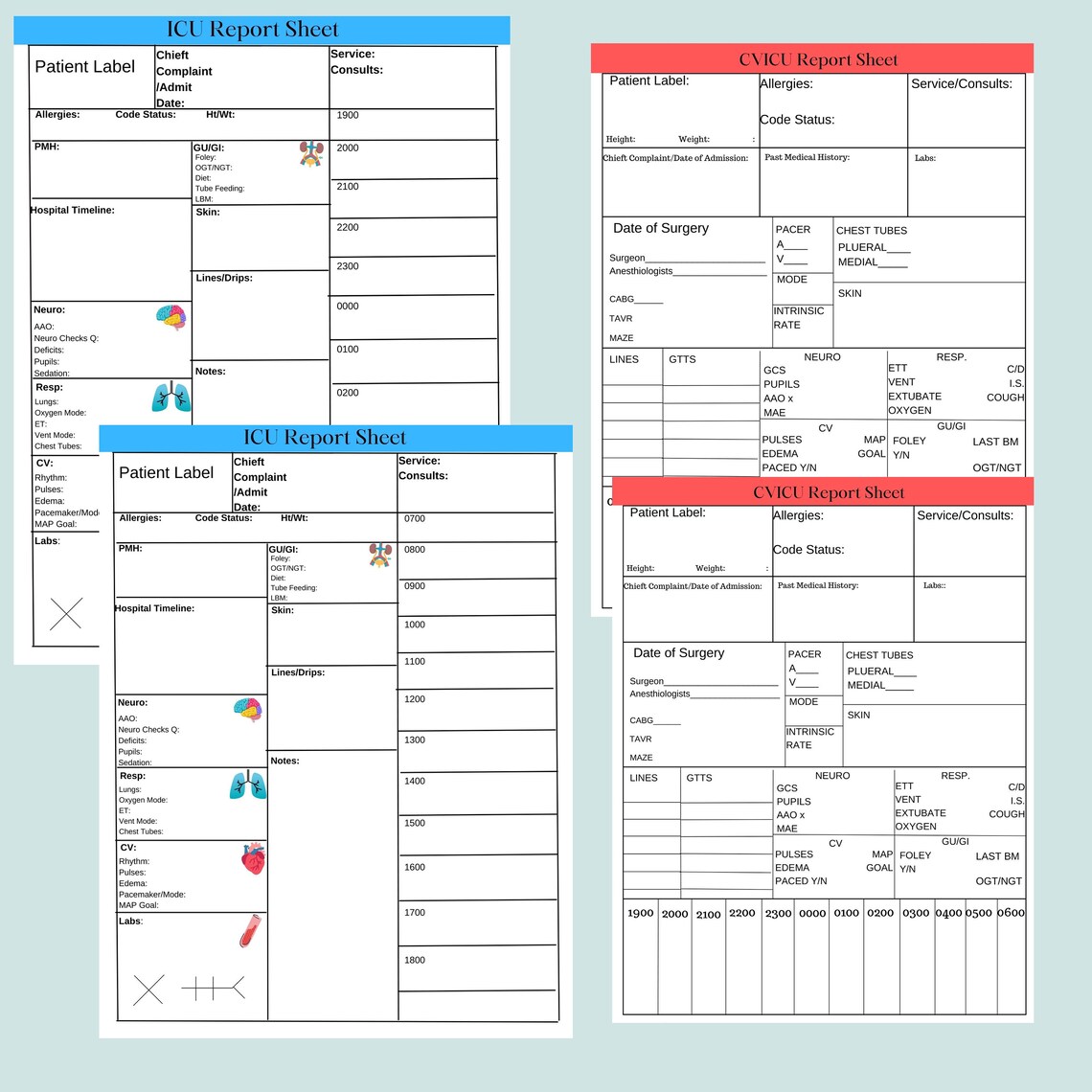 Nursing Report Sheet, Icu Bedside Report Sheet, SBAR, Cvicu Report ...