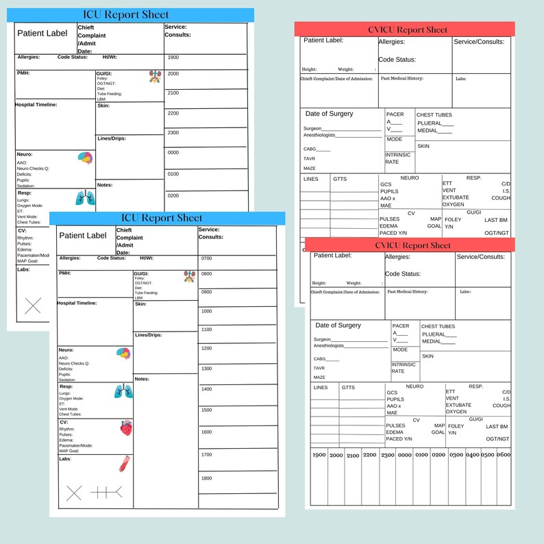 Nursing Report Sheet, Icu Bedside Report Sheet, SBAR, Cvicu Report ...