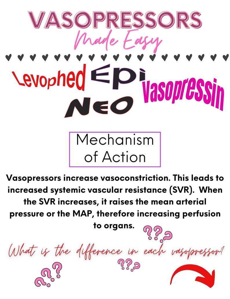 ICU Vasopressor Cheat Sheet: Nurse Medication Guide (PDF Download) - Etsy
