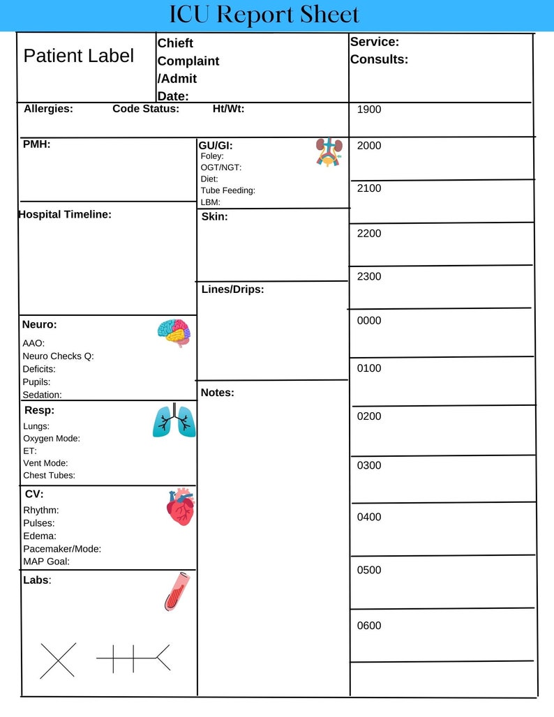 Nursing Report Sheet, Icu Bedside Report Sheet, SBAR, Cvicu Report ...