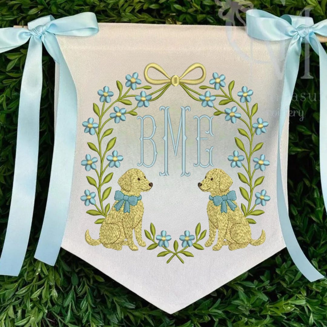 Custom Embroidered Baby Banner: Labrador, Monogrammed Crest, Birth ...