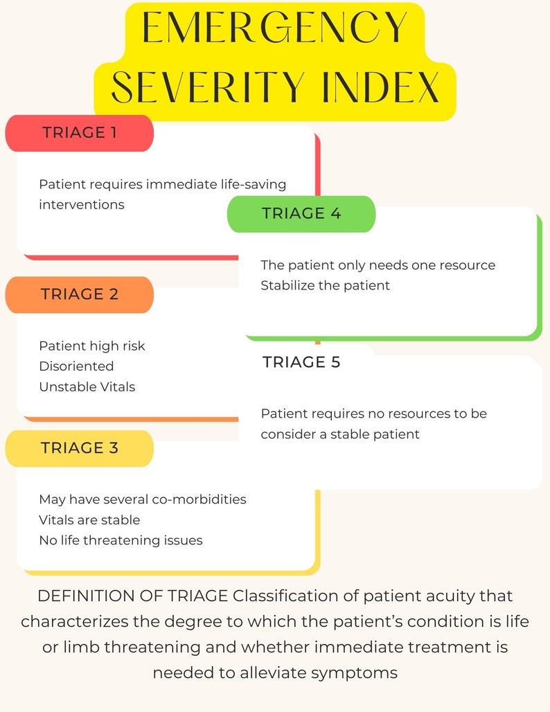 ER Triage Cheat Sheet: Emergency Severity Index (PDF Download) - Etsy