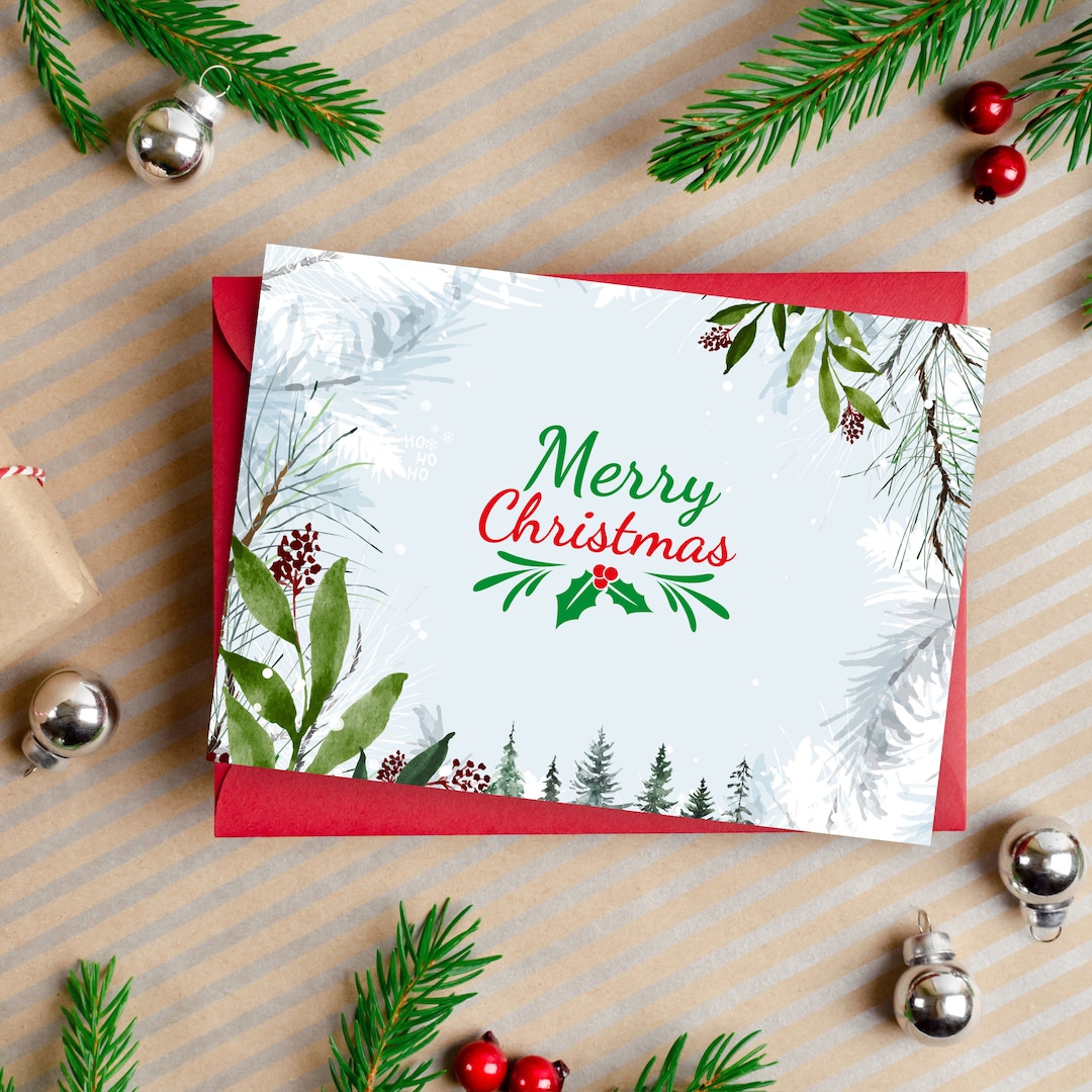 Merry Christmas Card, Digital Download, Festive Christmas Card, Happy ...