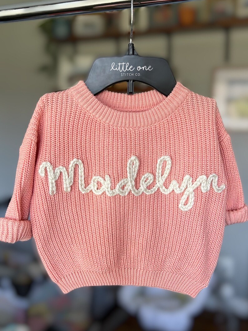 Custom Hand Embroidered Name Sweater - Etsy