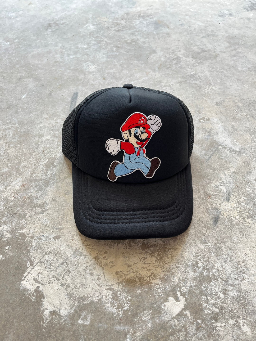Super Mario Bros Trucker Hat in Black. Embroidered Patch. - Etsy