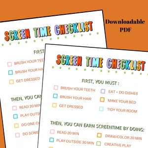 Screen Time Checklist for Kids - Etsy