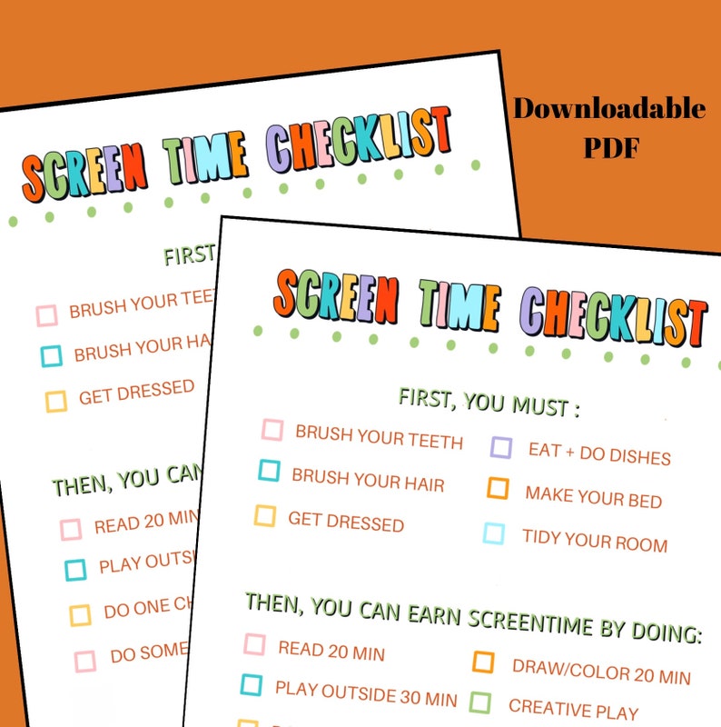 Screen Time Checklist for Kids - Etsy