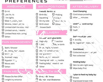My Birth Preferences, Birth Plan Template for Being Prepared to Give ...