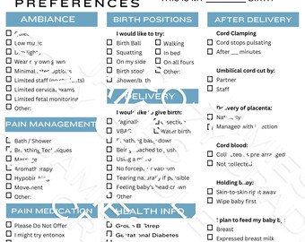 My Birth Preferences, Birth Plan Template for Being Prepared to Give ...