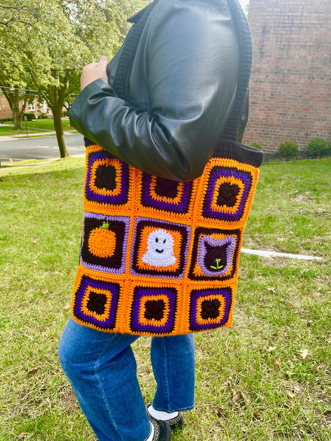 PATTERN for Halloween Granny Squares and Spooky Bag Cute Ghost Pumpkin ...