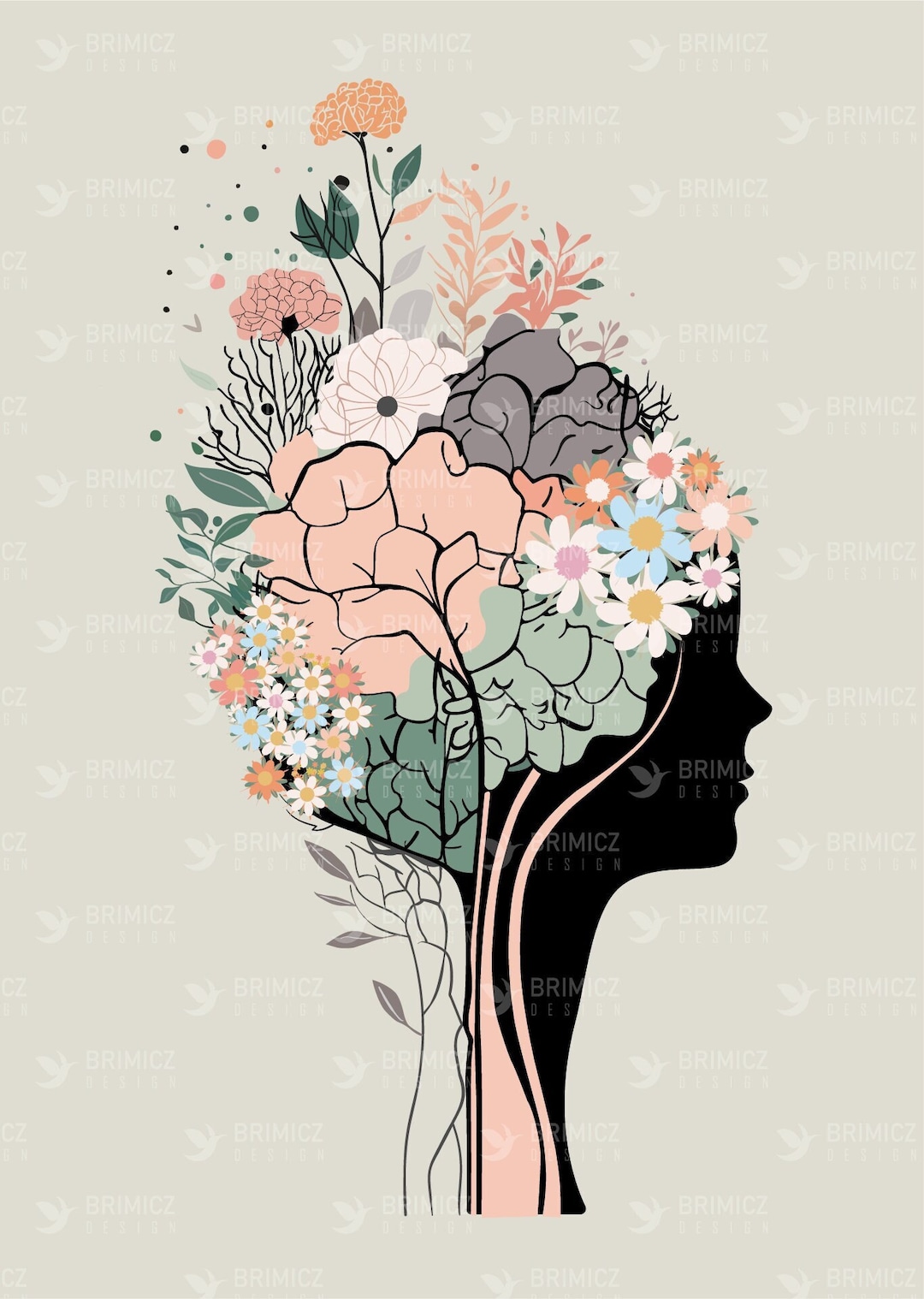 Head of Flowers Colorful Flower Vector Art for Home Décor, Interior ...
