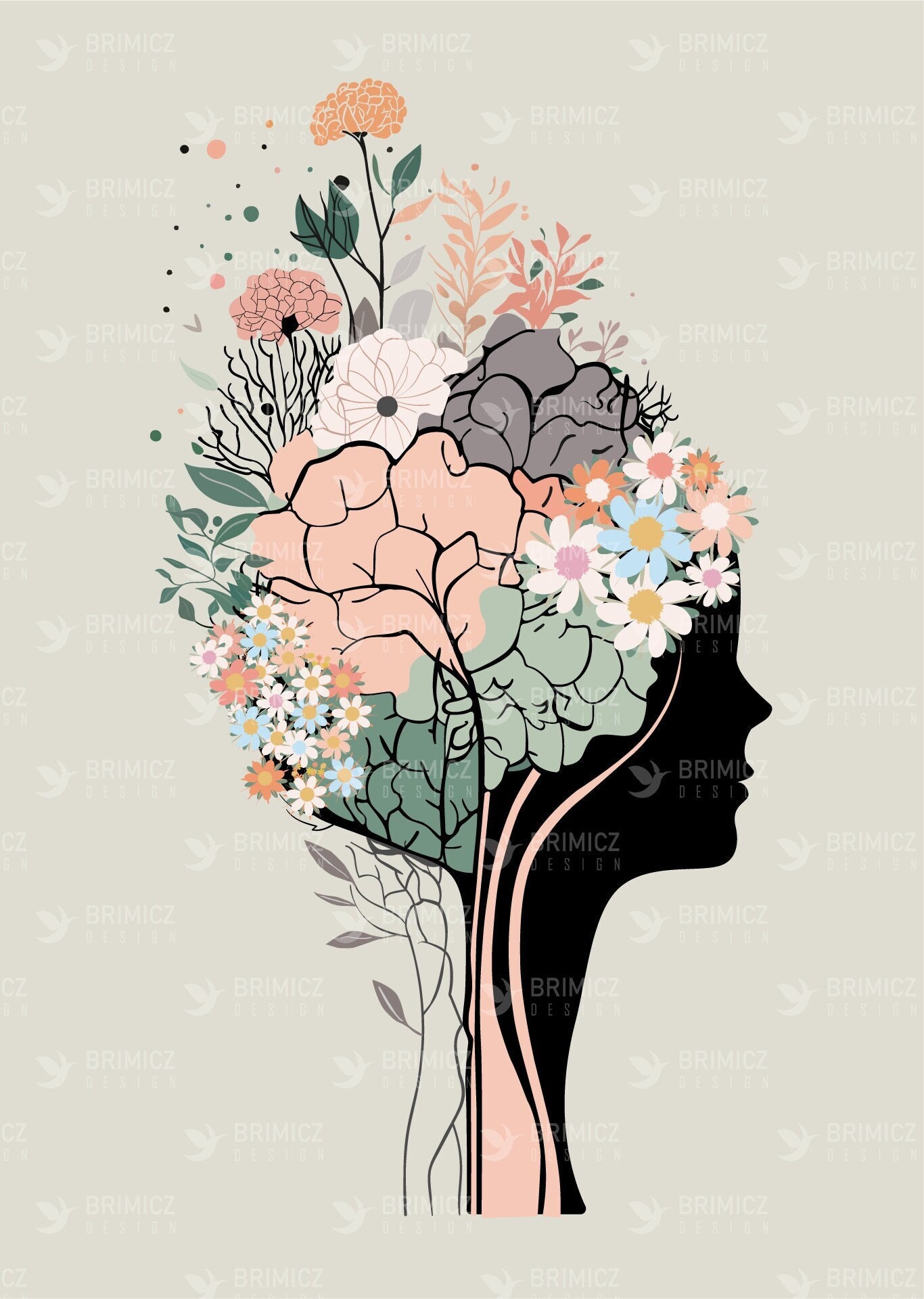 Head of Flowers Colorful Flower Vector Art for Home Décor, Interior ...