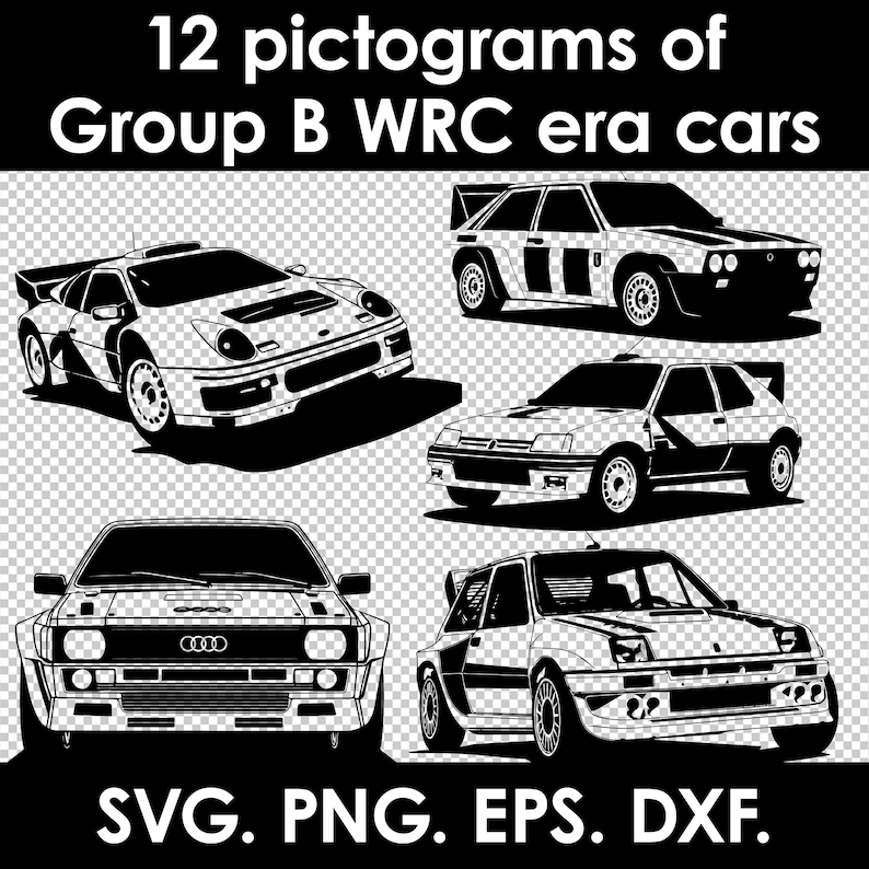 Group B WRC Rally Cars, Pictograms in Png, Svg, Eps and Dxf, Clipart ...