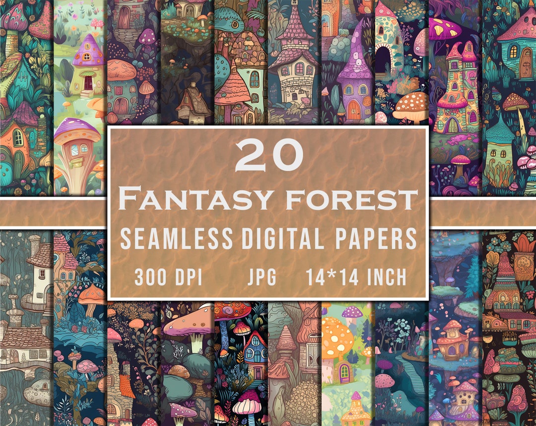 Fantasy Forest Mushroom Digital Paper: Seamless Kids Patterns (digital ...