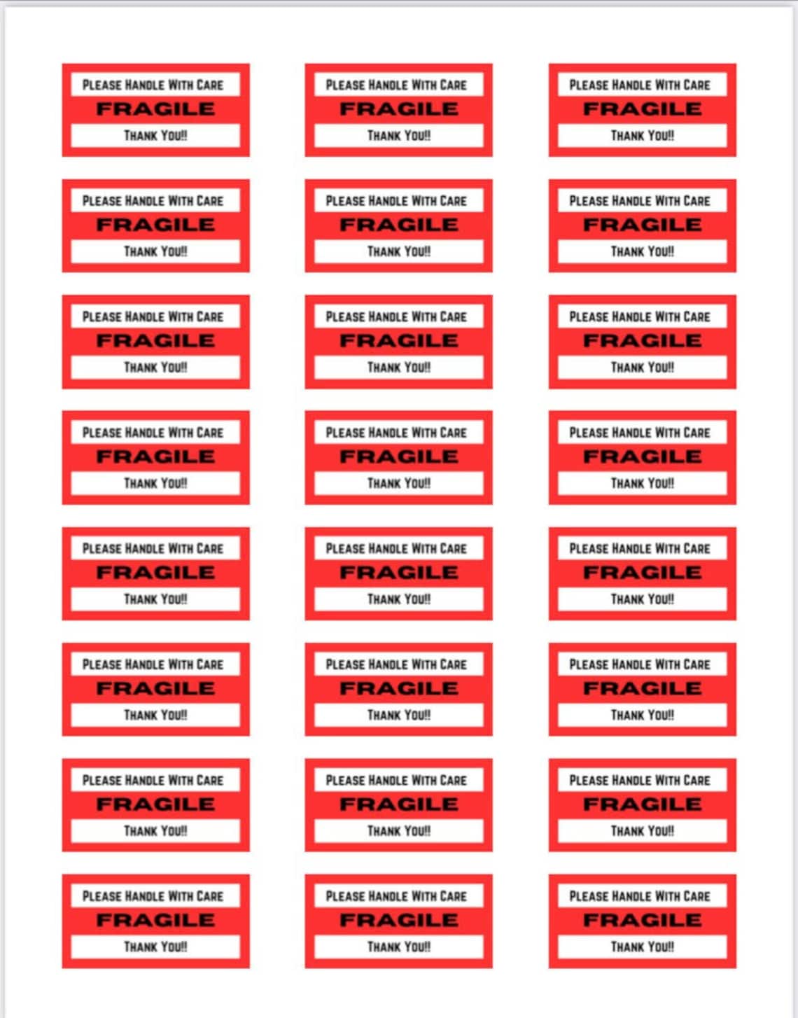 Fragile - Handle With Care Printable Sticker Template - Etsy