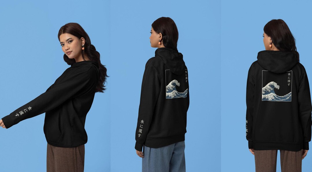 Japanese Wave Hoodie, Streetwear Kanji 'the Water Flows', Cool Japanese ...