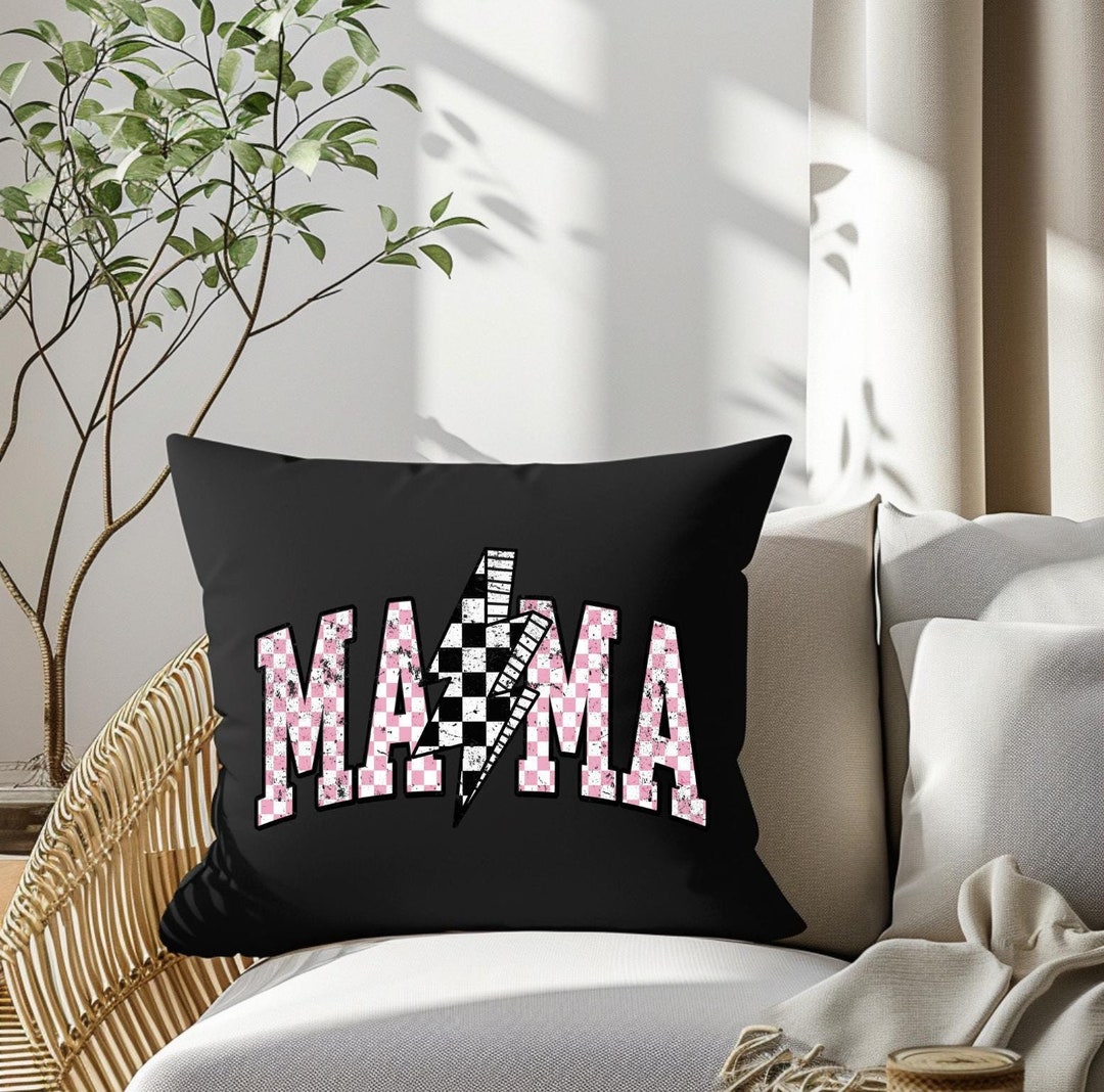 Retro Mama Pillow, Vintage Lightning Bolt Pillow, Checkered Print ...