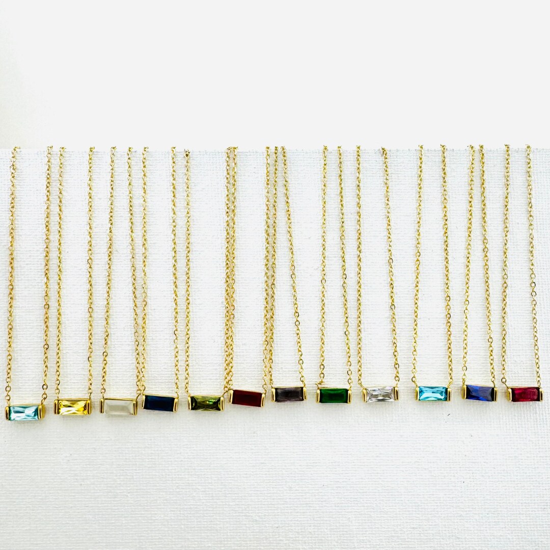 Rectangle Birthstone Necklace Gold Birthstone Necklace January February ...